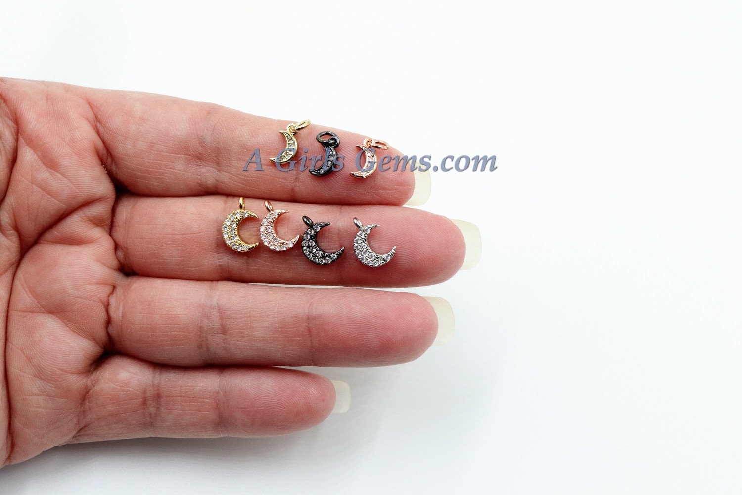 Crescent Moon Charm, CZ Pave Mini Moon Charms #26, Tiny Small Moon ...