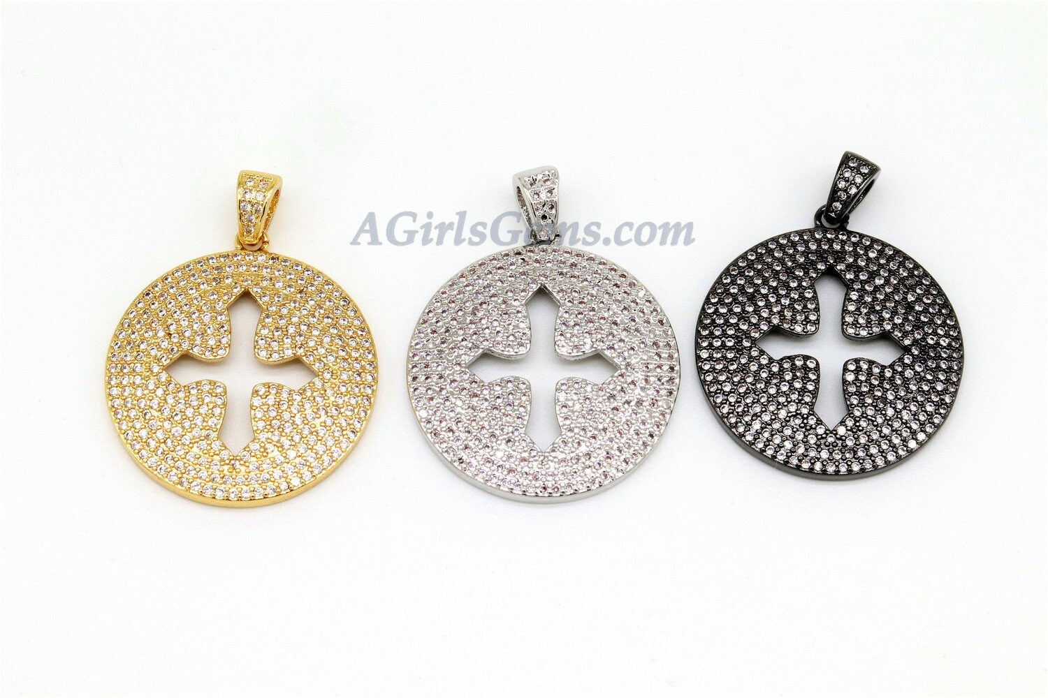 CZ Micro Pave Cross Pendant Round Disc Religious Charms - Etsy
