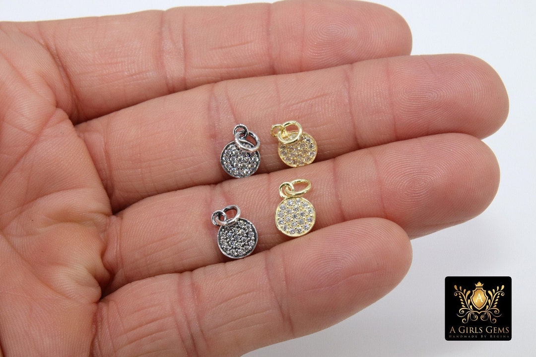 Silver Oxidized CZ Pave Disc Charm, 14 K Gold, 925 Sterling Silver ...