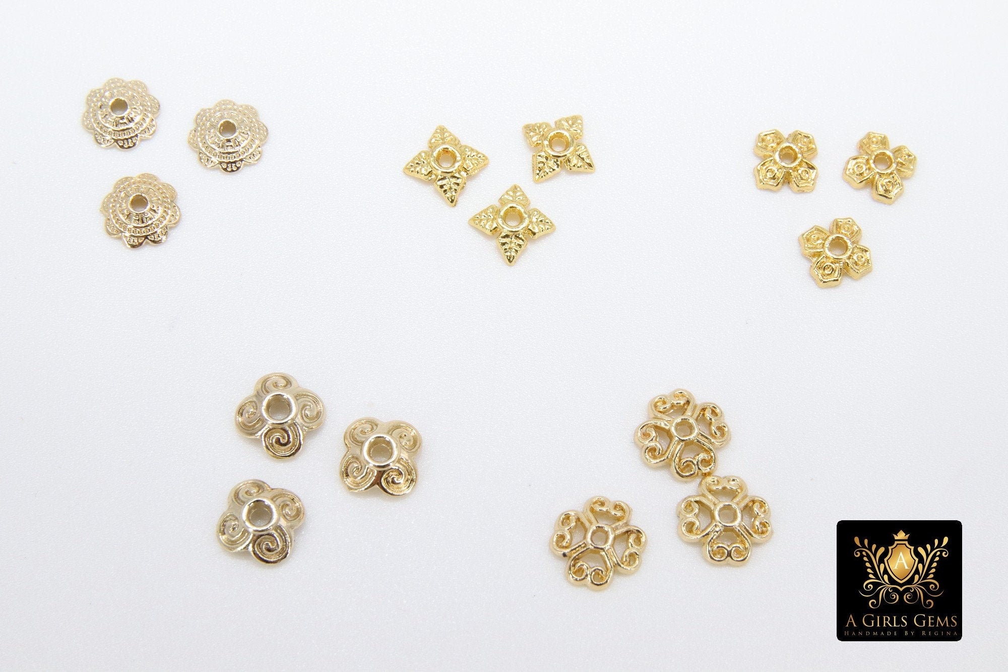 Gold Bead Caps, 6 Mm Bead End Caps, 5 Different Round Cone Discs Styles ...