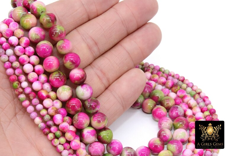 Hot Pink and Mint Green Jade Beads Smooth Mixed Fuchsia Jade | Etsy