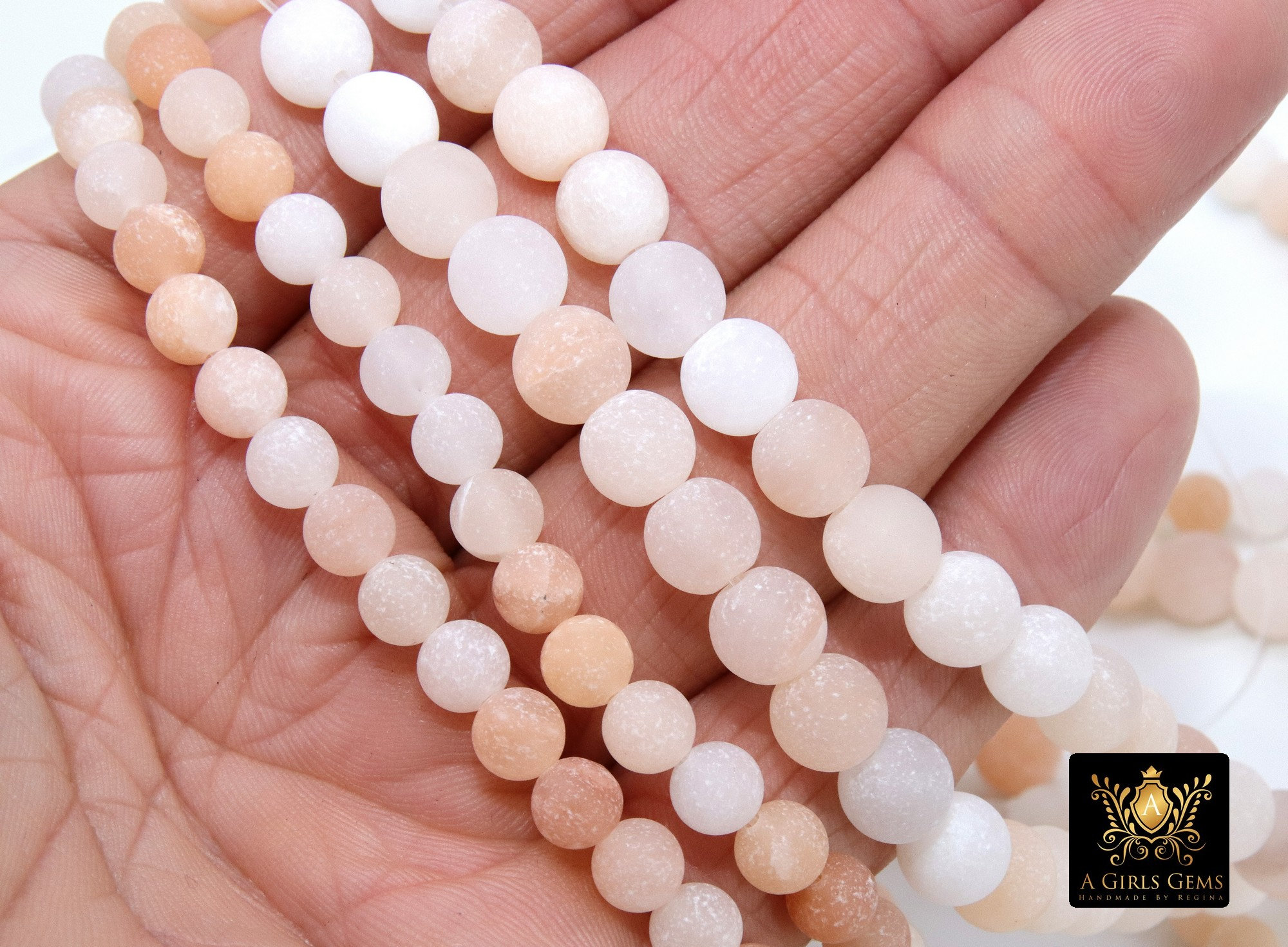 Natural Pink Aventurine Frosted Beads, Genuine Smooth Pink Peach and ...