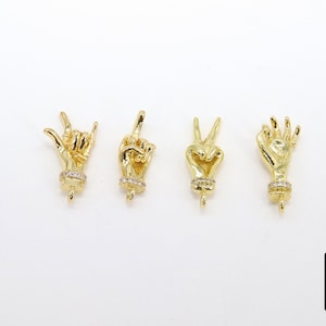 Hand Finger Sign Charms, 2 Pc Gold Middle Finger Pendant #2716, I Love ...