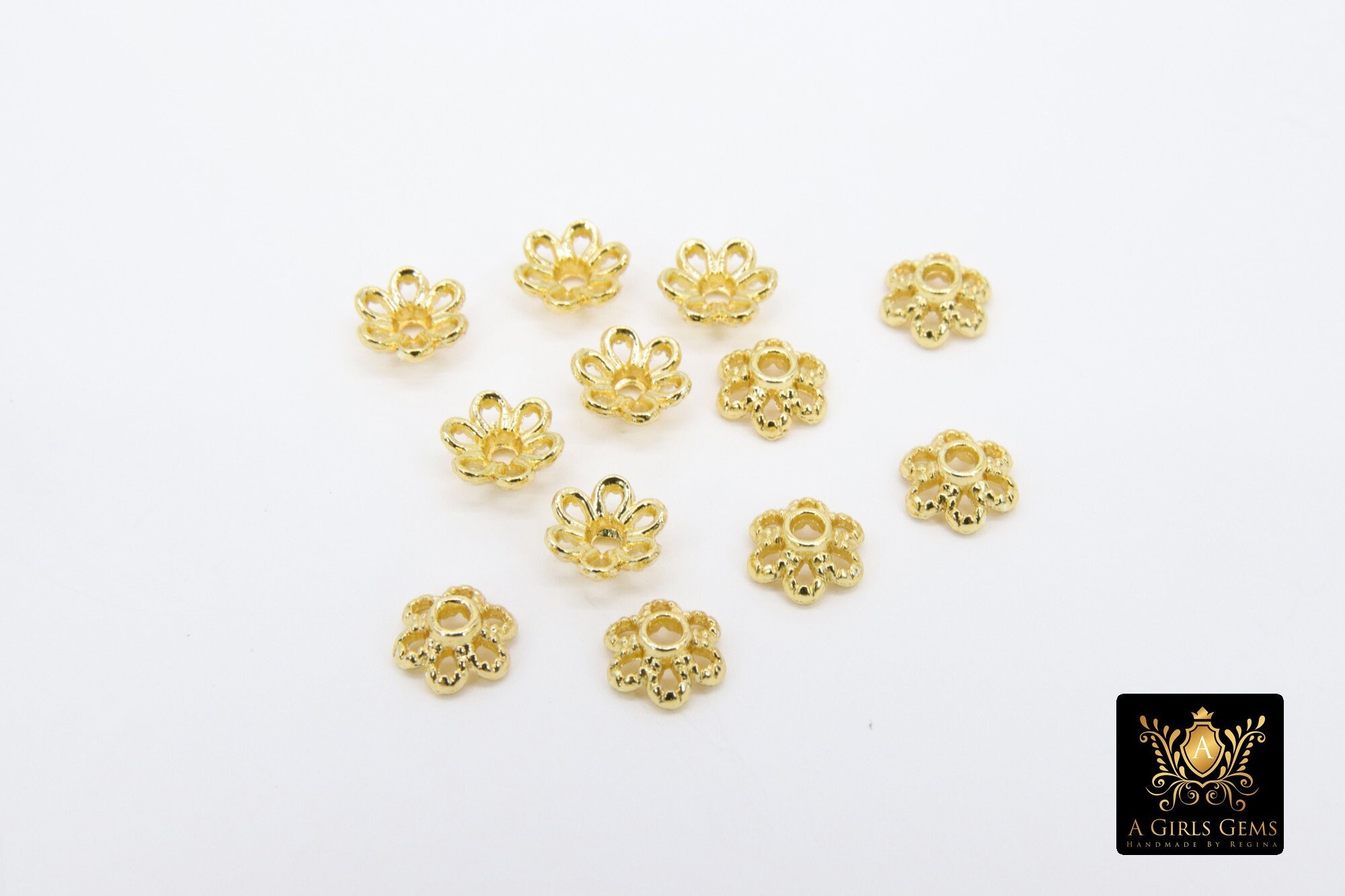 Gold Bead Caps, 6 Mm Bead End Caps, 5 Different Round Cone Discs Styles ...
