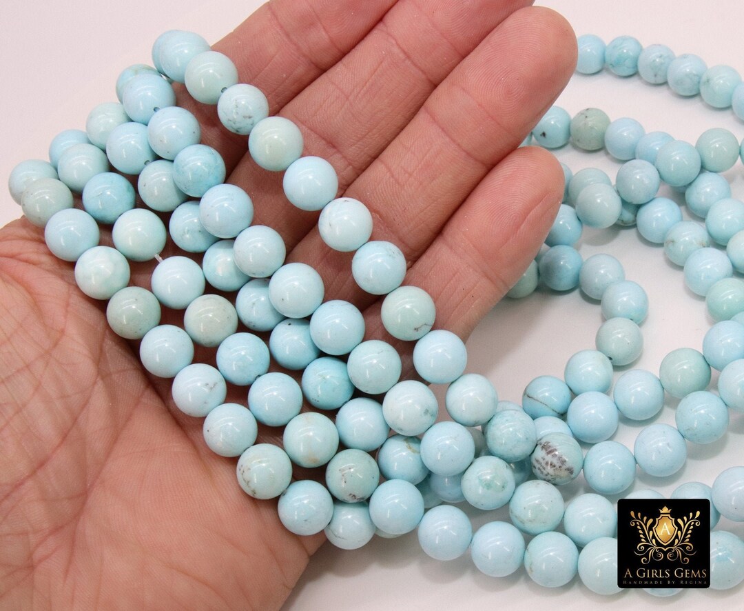 Baby Blue Turquoise Beads, Round Baby Blue Beads BS #79, Size 10 Mm 16 ...