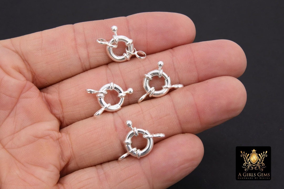925 Sterling Silver Fancy Spring Ring Clasps, 12.5 Mm Large Bolt Clasp ...