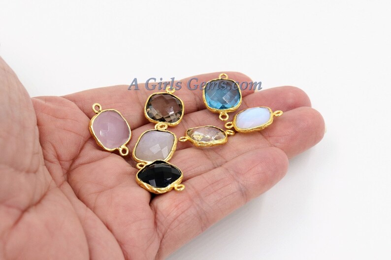 Square Gemstone Connectors Wide Edge Birthstone Connectors | Etsy