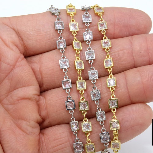 Genuine Cubic Zircon Chains Rectangle Bezel Chains Silver - Etsy