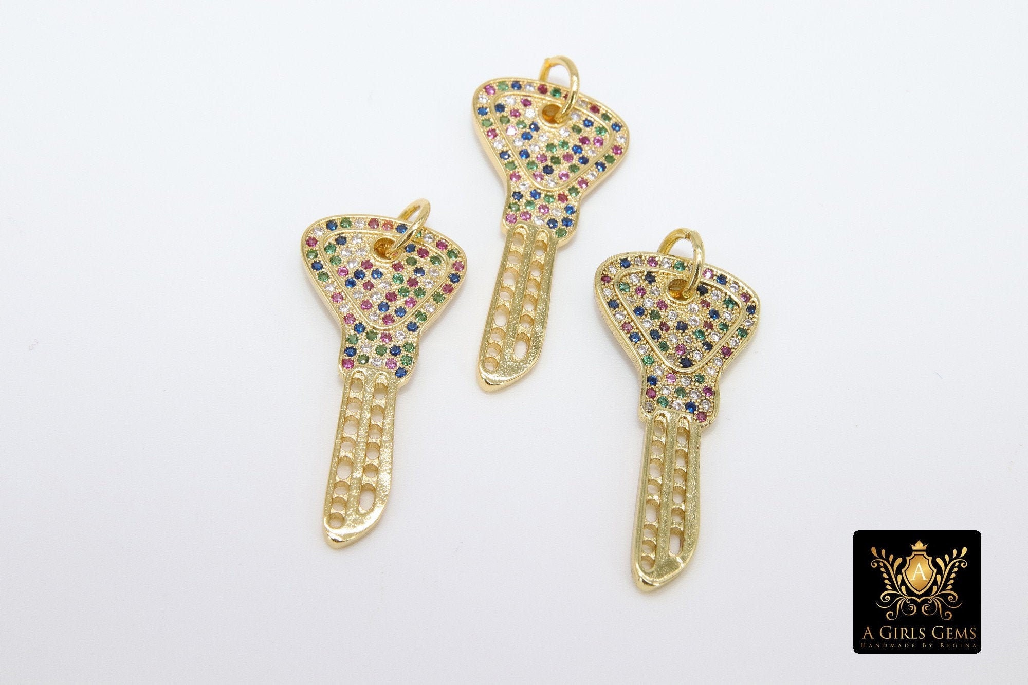 CZ Pave Key Pendant Rainbow Cubic Zirconia Skeleton Key Charm | Etsy