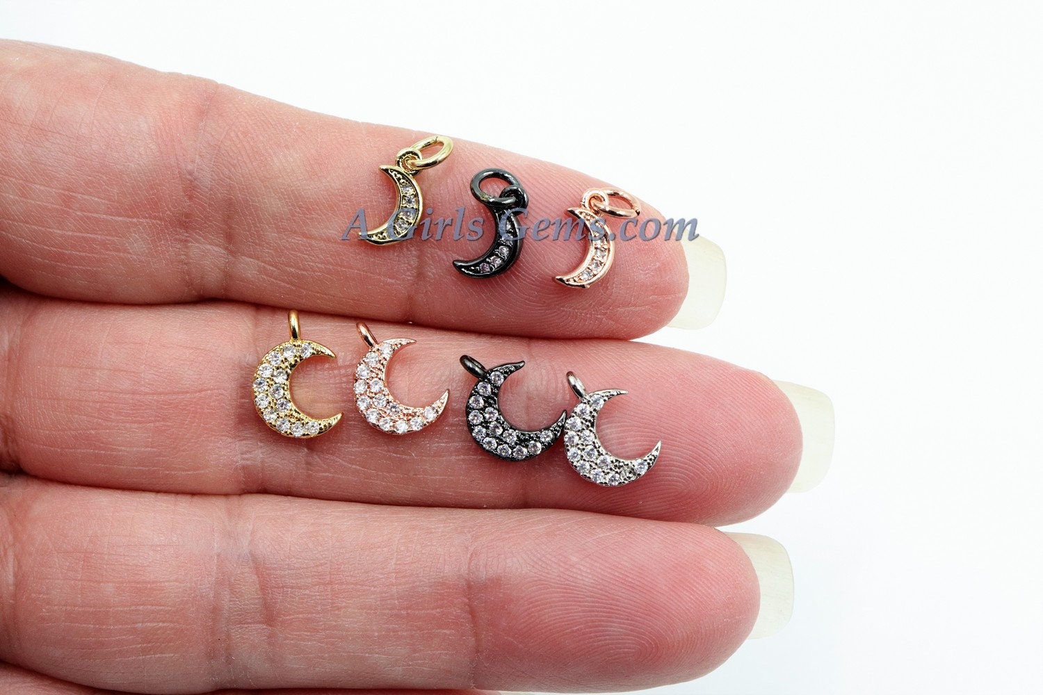 Crescent Moon Charm, CZ Pave Mini Moon Charms #26, Tiny Small Moon ...