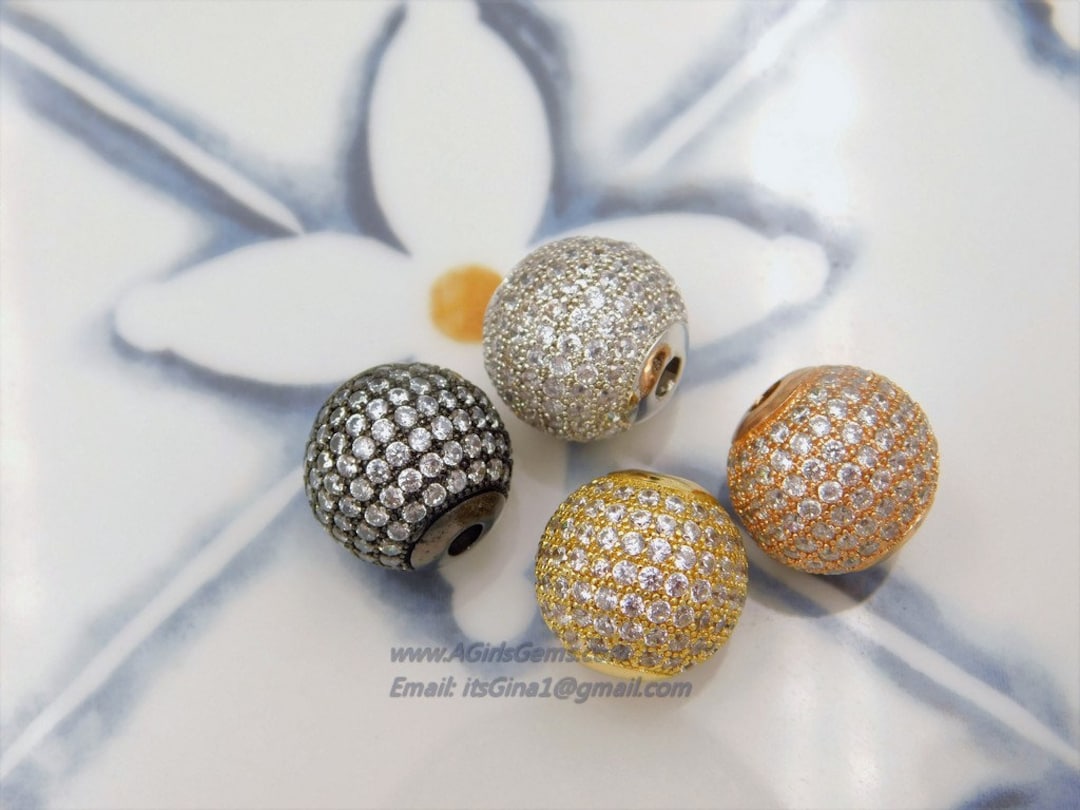 Micro Pave Beads, Rose Gold CZ Round Beads, ALL Sizes Cubic Zirconia ...