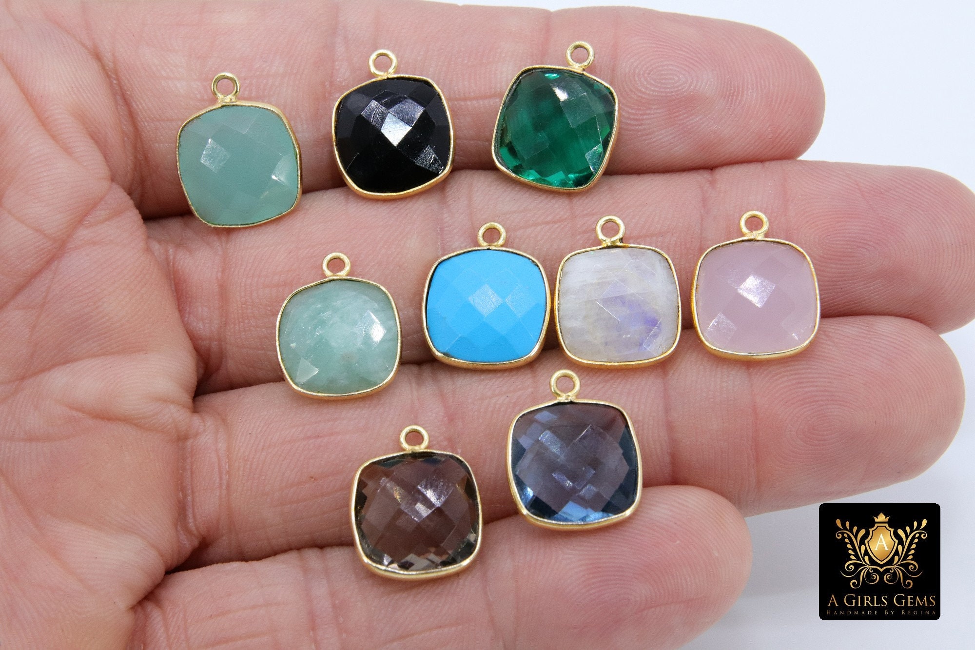 Square Gemstone Charms 12 Mm Gold Gemstone Charms 2994 - Etsy