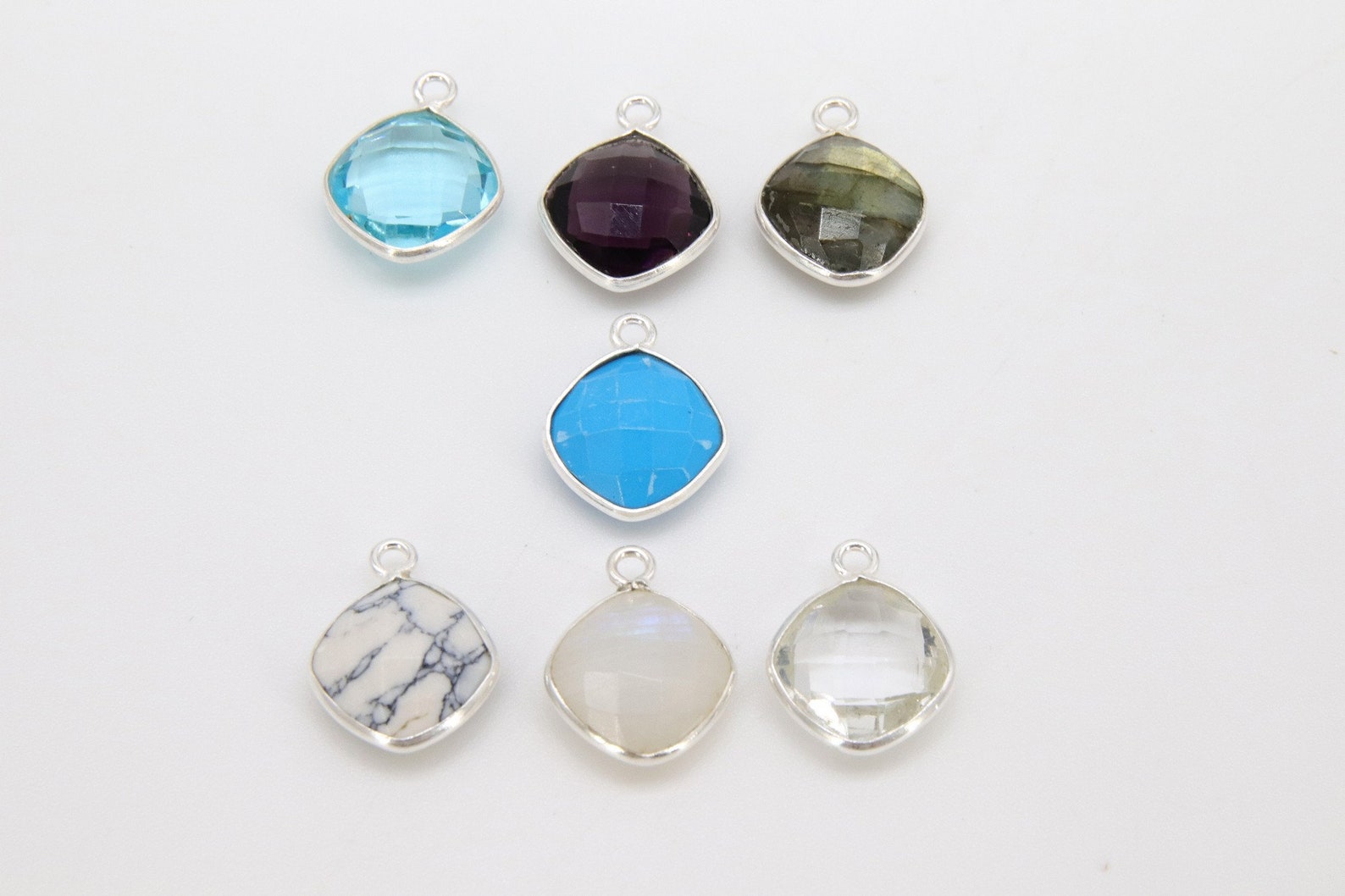 Diamond Square Charms, 925 Sterling Silver Diamond Shaped Gemstone ...