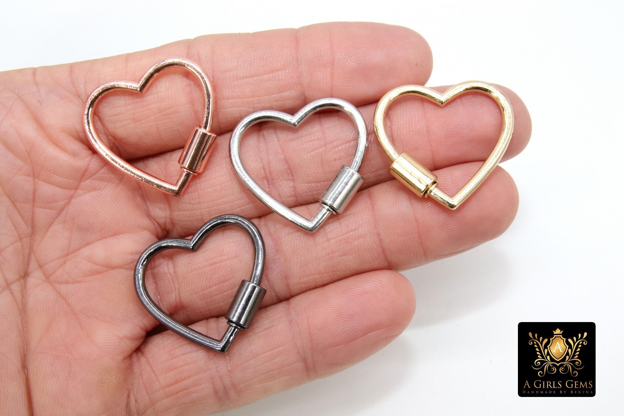 Gold Heart Screw Clasps Large Silver Connector Claw 2657 | Etsy