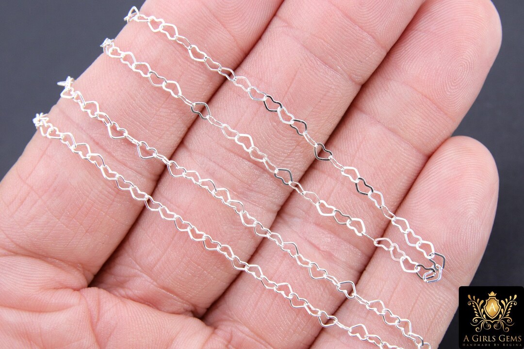 925 Sterling Silver Heart Chains, 3.8 Mm Silver Dainty or Flat Heart ...