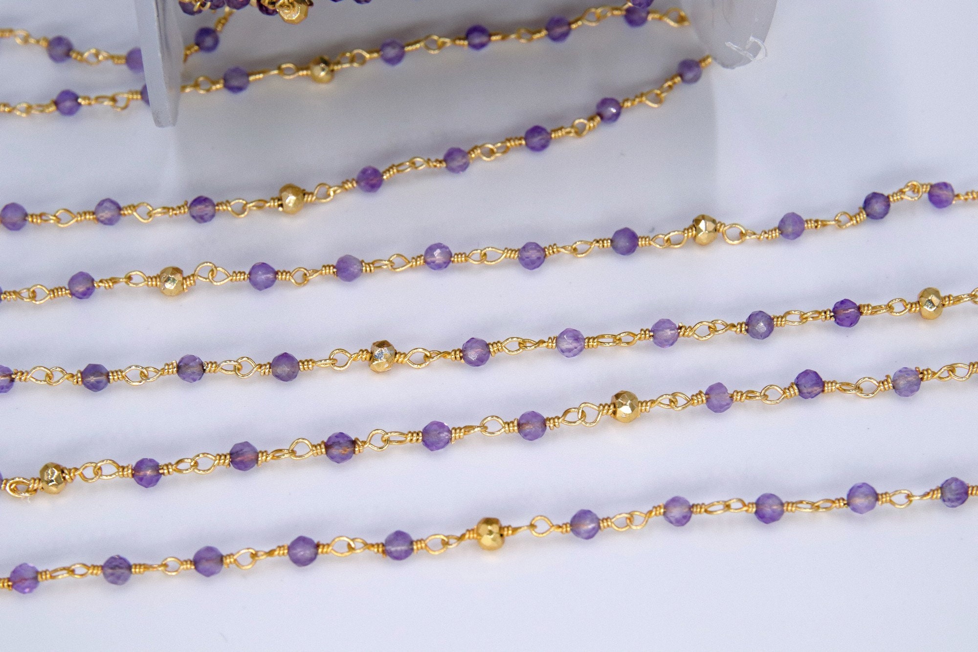 22k Gold Plated Amethyst Rosary Chain Pyrite 4 mm Chains for | Etsy