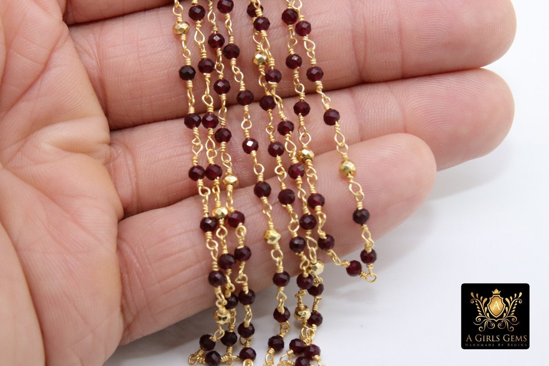 22 K Gold Ruby Rosary Chain, 4 Mm Gold Pyrite Chain CH #449, Beaded ...