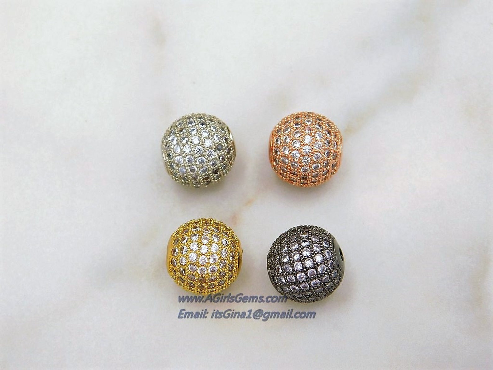 Micro Pave Beads, Gold CZ Round Beads, Cubic Zirconia Diamond Pave 6.8 ...