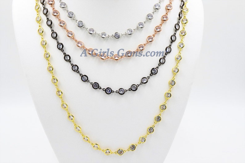 Silver CZ Chain by the Yard, 4 or 6 Mm Genuine CZ Chain CH# 543, Rose ...