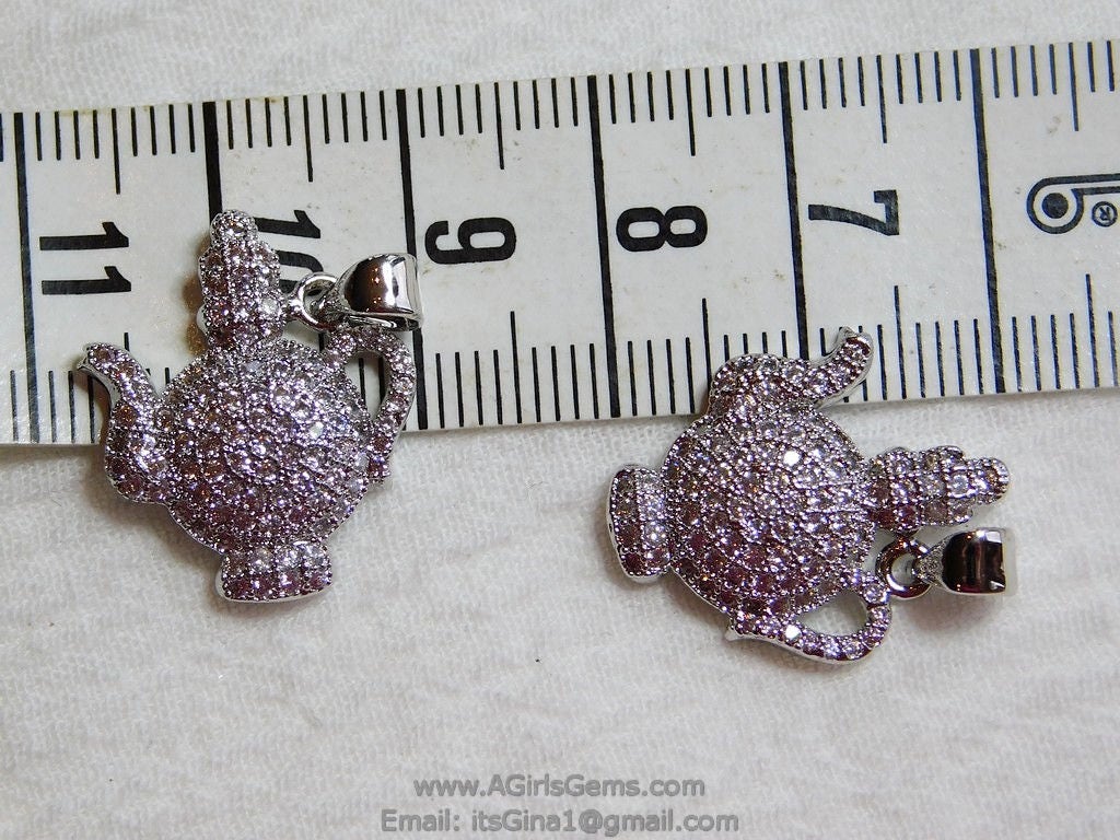CZ Micro Paved Teapot Bead Charm Cubic Zirconia Silver Coffee - Etsy