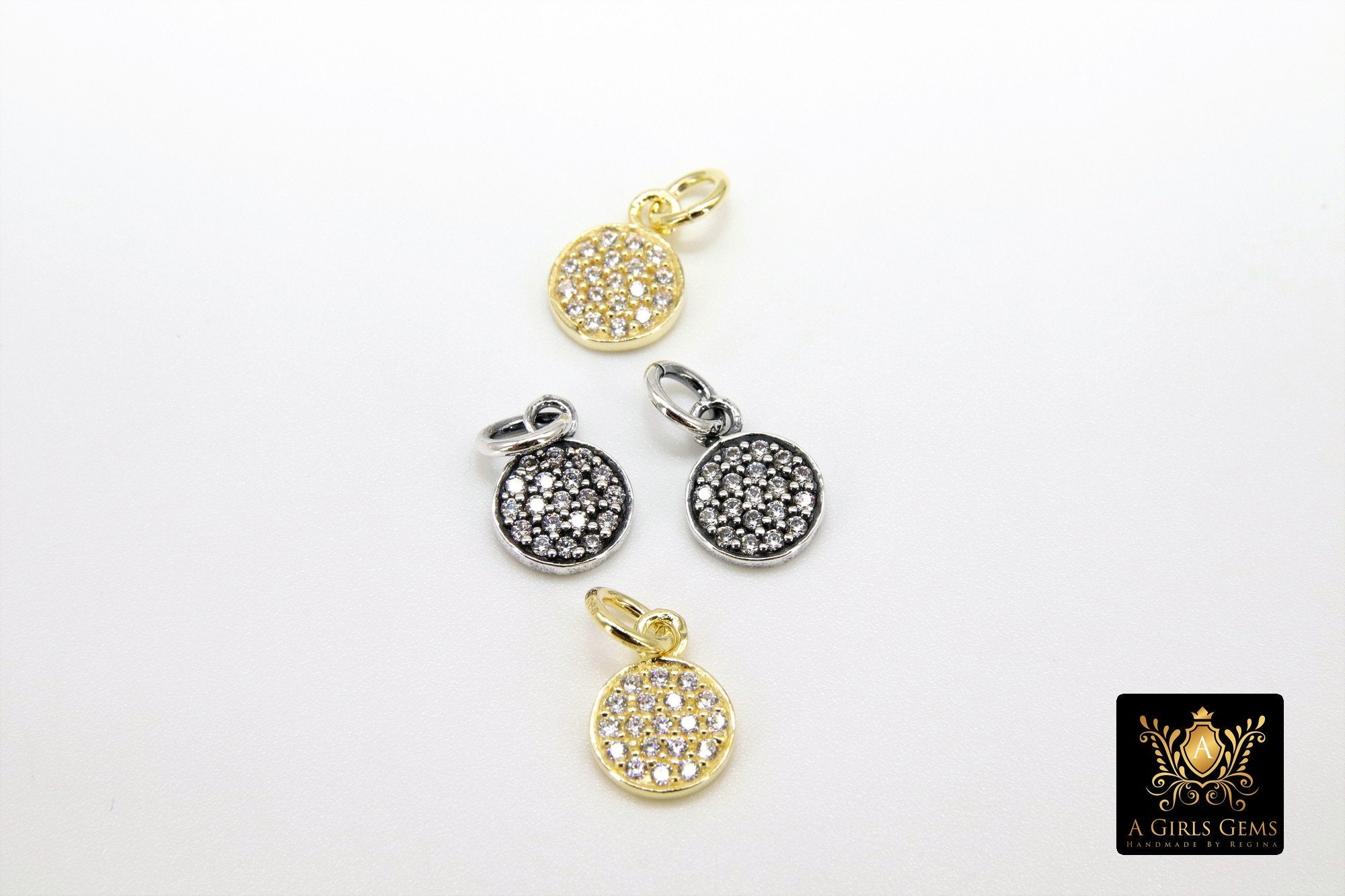 Silver Oxidized CZ Pave Disc Charm 14 K Gold 925 Sterling - Etsy