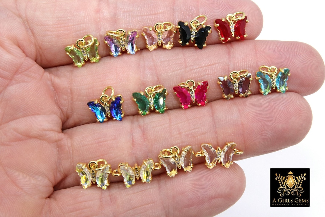 CZ Mini Butterfly Charms, Cubic Zirconia Small Butterflies #2734, High ...