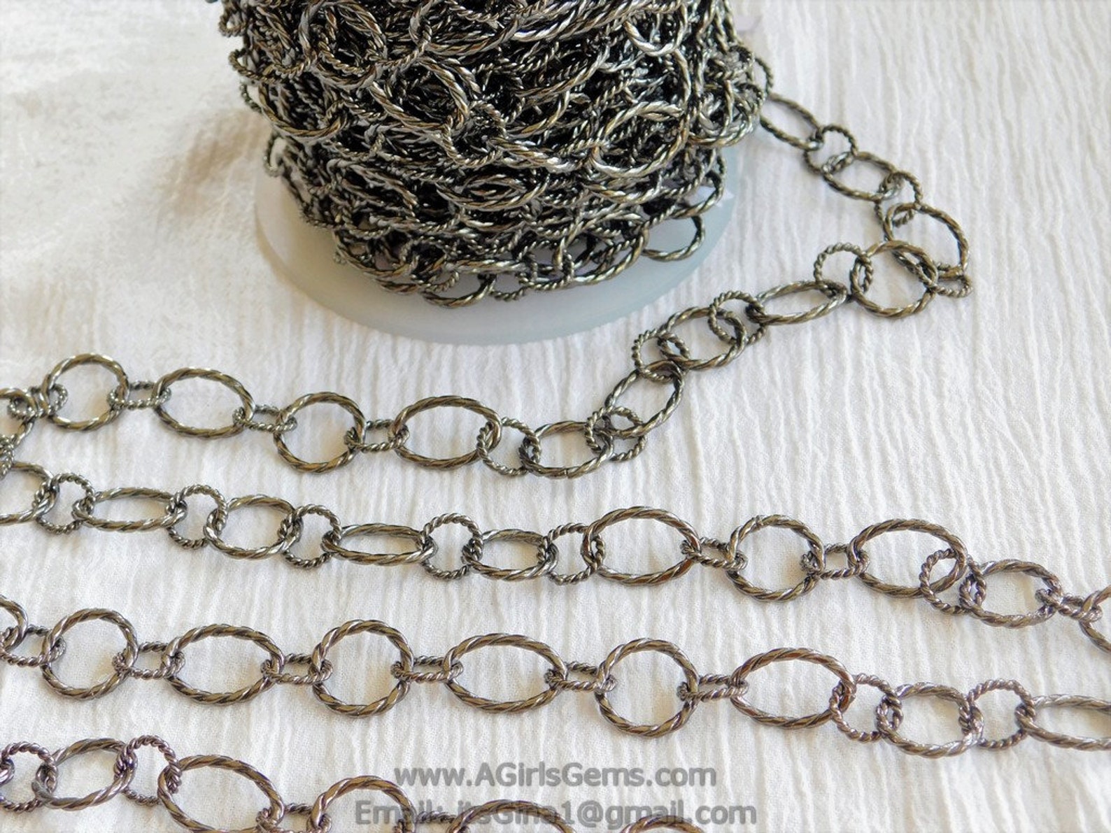 Large Link Chain Textured Round Necklace Chain Gunmetal | Etsy