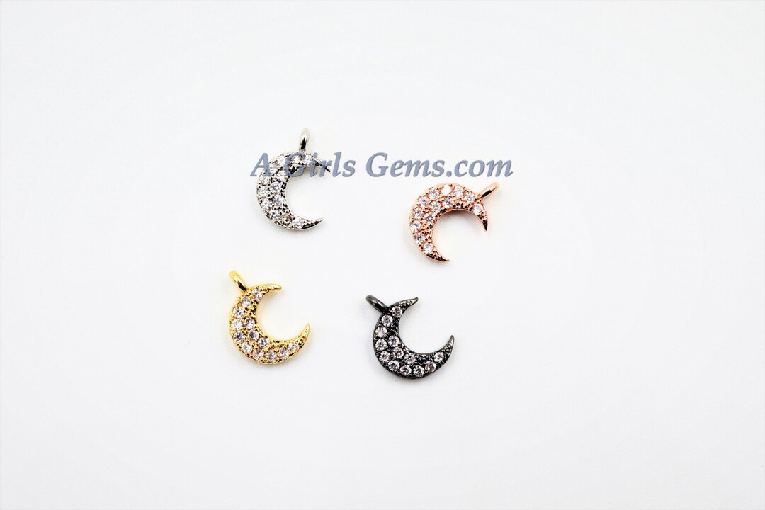 Crescent Moon Charm, CZ Pave Mini Moon Charms #26, Tiny Small Moon ...