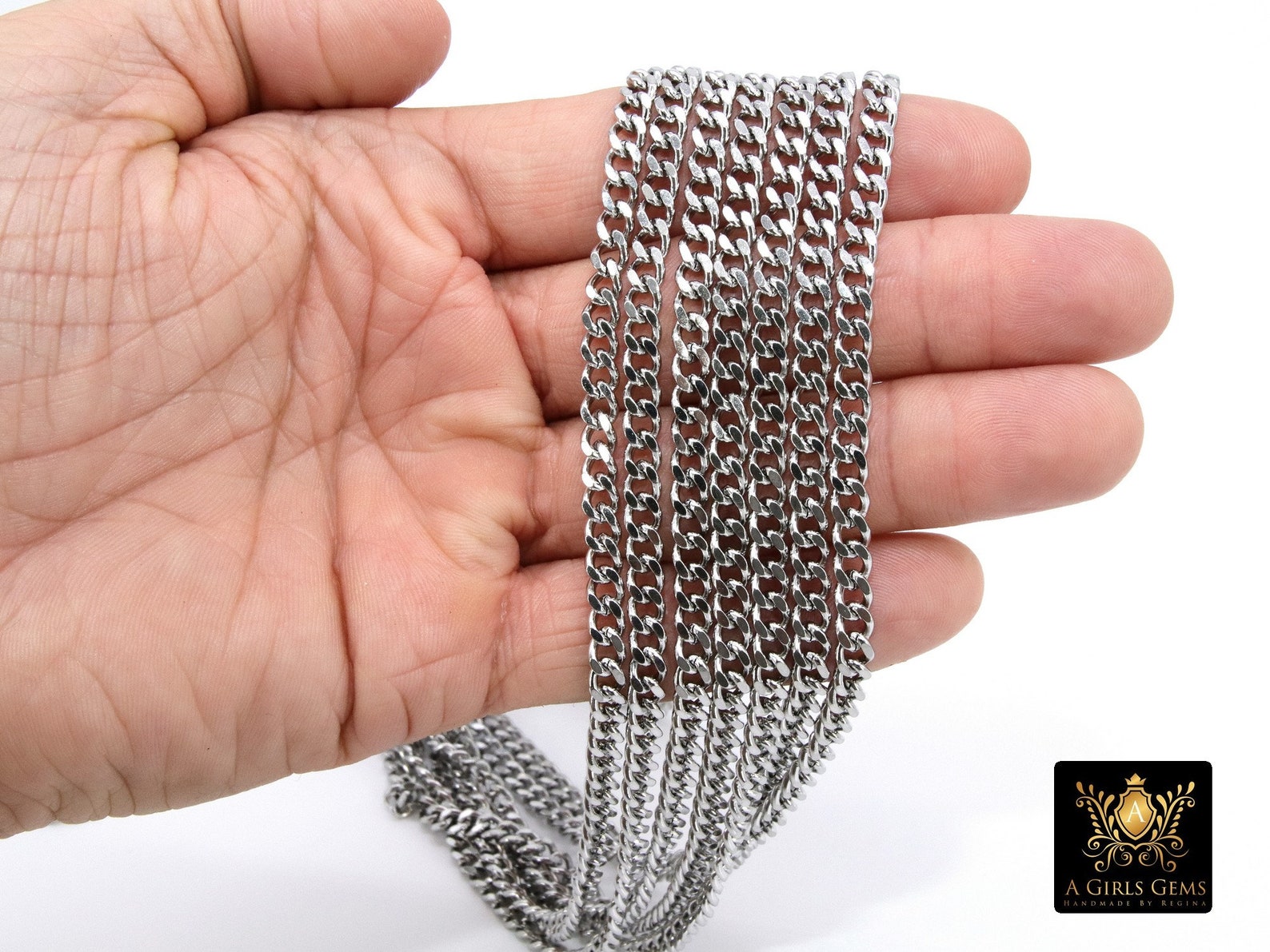 Stainless Steel Chain, 304 Silver Flat Dainty Curb Chains CH #213, 7 Mm ...