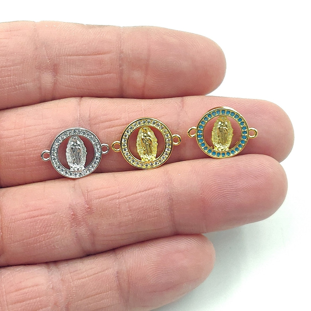 CZ Micro Gold Jesus Blessed Mother Mary Connectors, Silver Blue ...