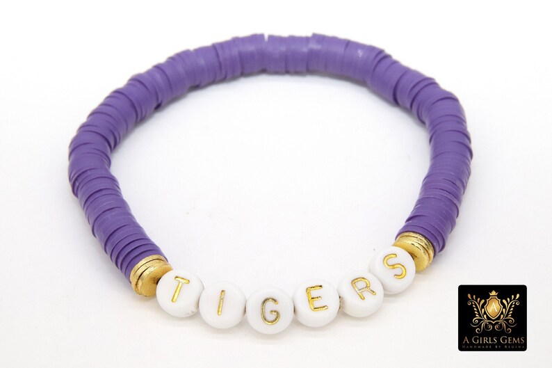 LSU Heishi Beaded Bracelet 6 Mm Purple White Gold Stretchy - Etsy