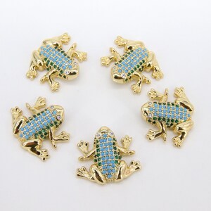 CZ Micro Pave Frog Connectors, Gold 3D Colorful Amphibian Blue ...