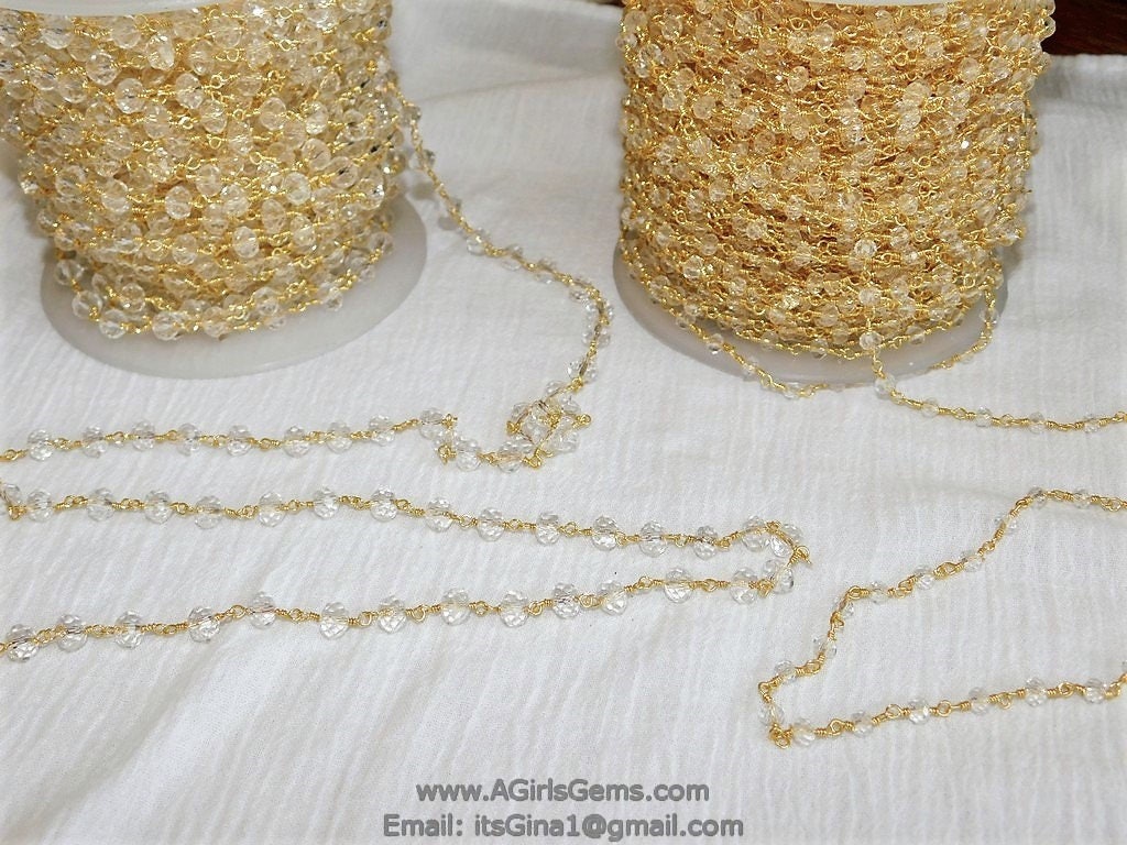 Clear Crystal Rosary Chain 6 Mm Crystal 22k Gold Plated - Etsy