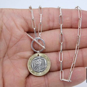 Silver Coin Necklace, 925 Sterling Silver Medallion Toggle Wrap ...