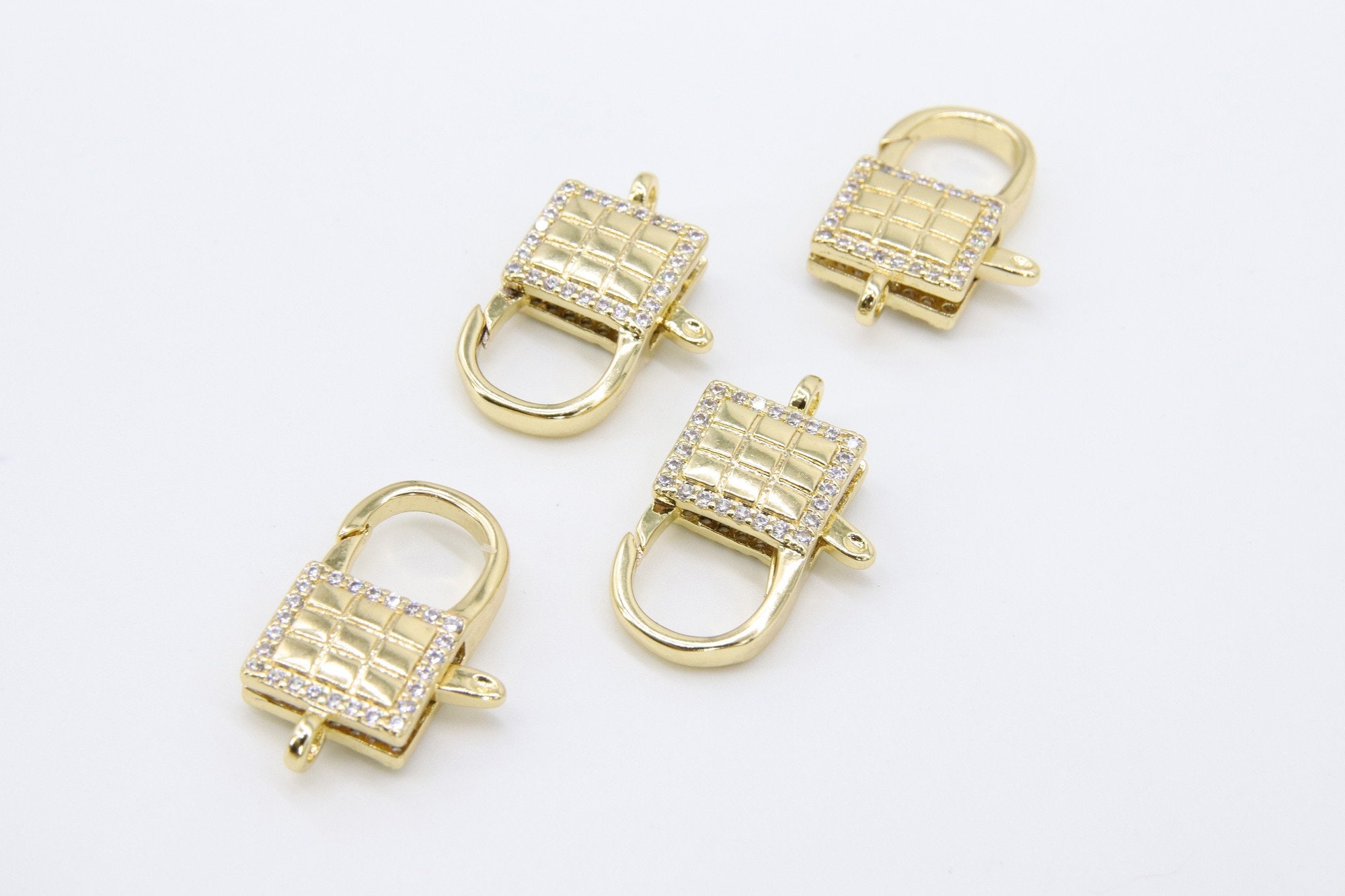 CZ Pave Mini Padlock Lobster Clasp Gold Lock Clip 2344 - Etsy