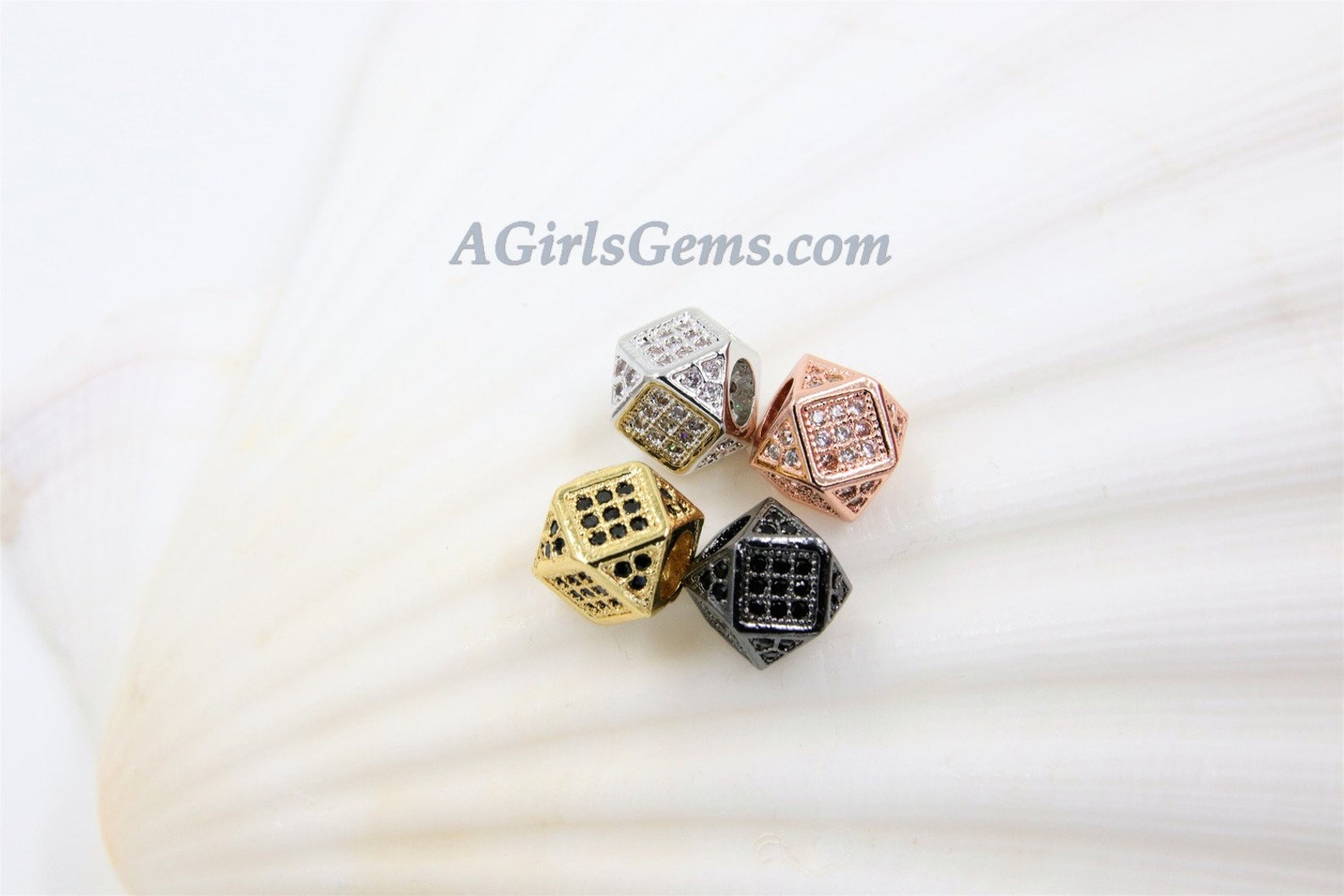 CZ Cube Beads, Cubic Zirconia Large Hole Beads #303, Silver Hexacon ...