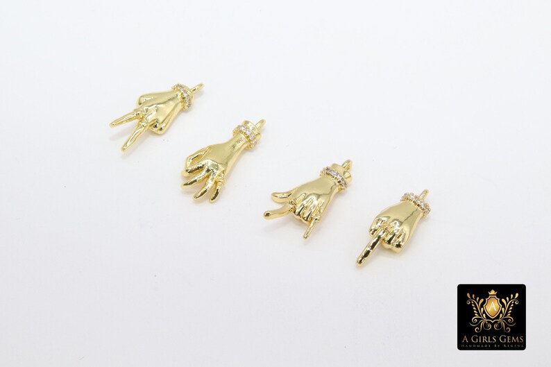 Hand Finger Sign Charms, 2 Pc Gold Middle Finger Pendant #2716, I Love ...