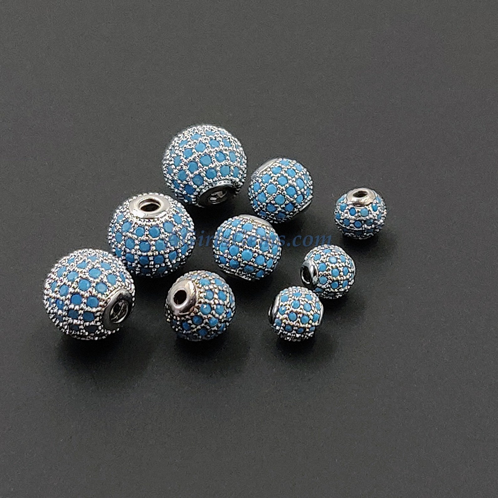 CZ Micro Pave Turquoise Pave Round Balls, Silver Rhodium Plated 8 Mm ...
