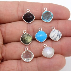 Diamond Square Charms, 925 Sterling Silver Diamond Shaped Gemstone ...