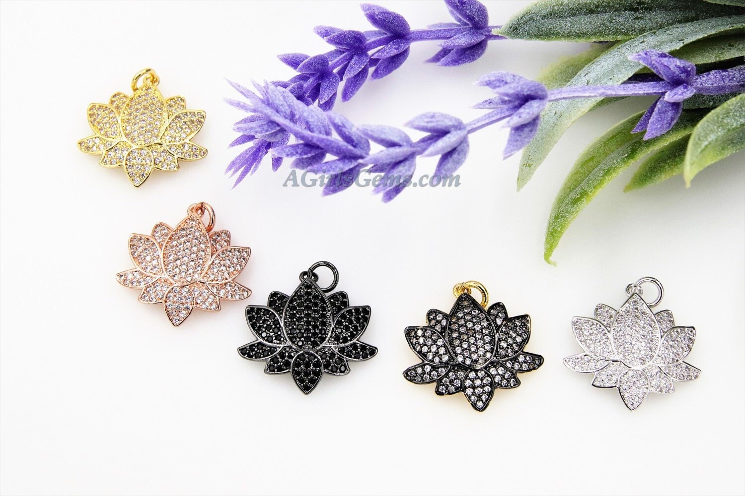 Lotus Flower Amulet Pendant CZ Micro Pave Black and Gold Two - Etsy