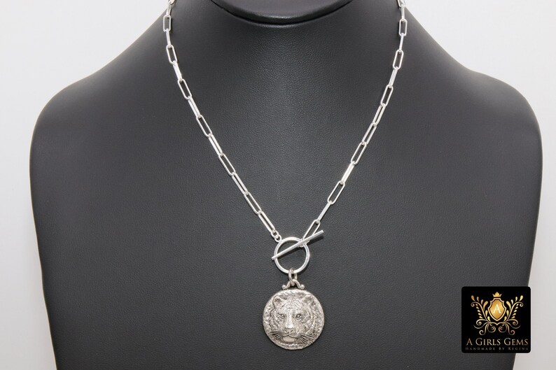 Tiger Head Chain Necklace 925 Sterling Silver Toggle | Etsy