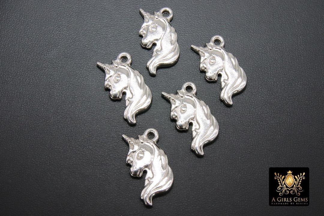 Silver Unicorn Charms, Tiny Fantasy Charms, Stainless Steel Unicorn ...