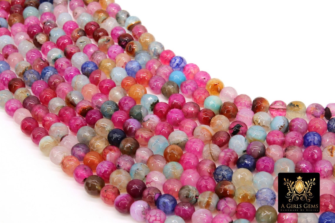 Fuchsia Mixed Color Agate Beads Faceted Pink White Blue - Etsy