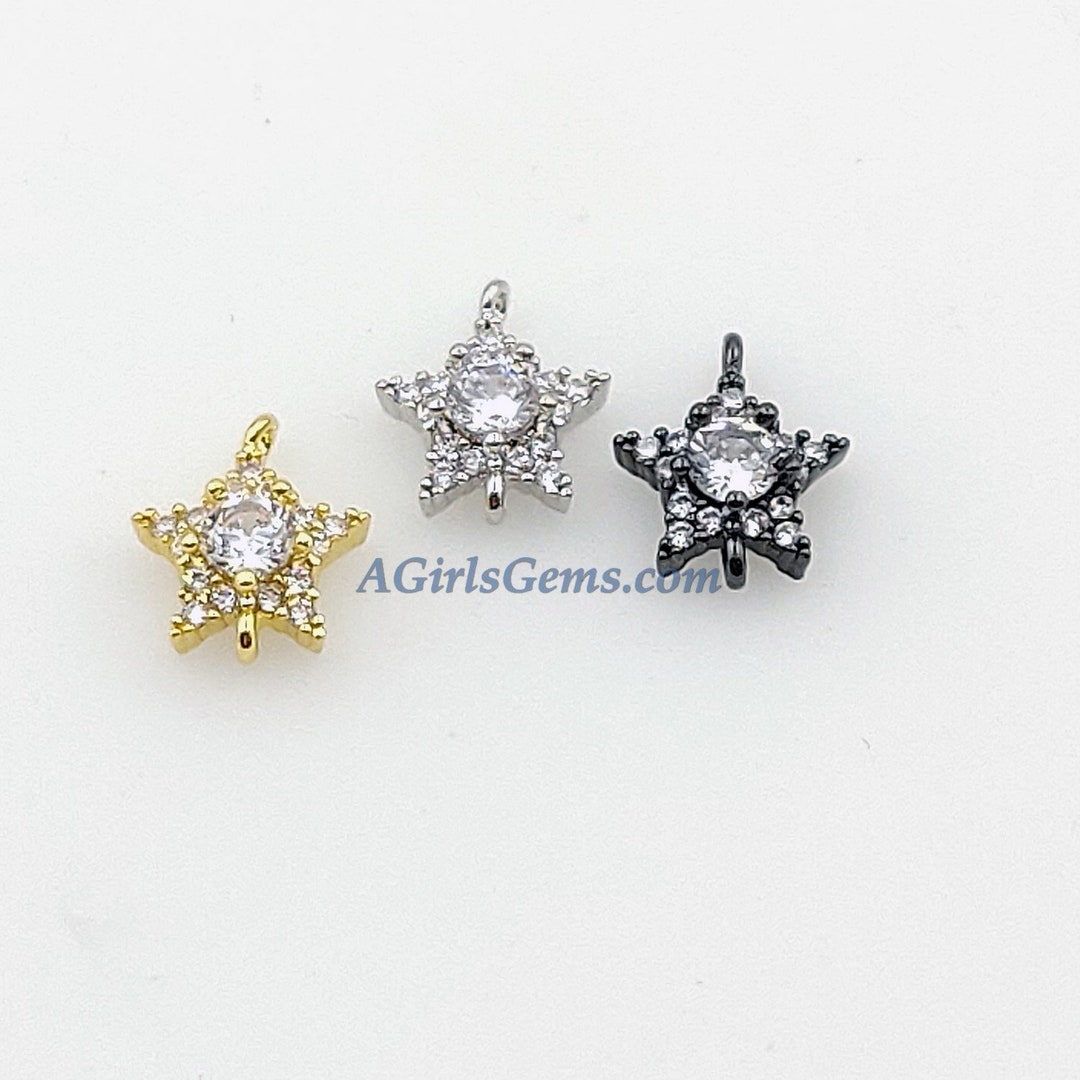 CZ Micro Pave Star Connectors Charm - 3 Pcs Tiny Starburst, 2 Loops ...