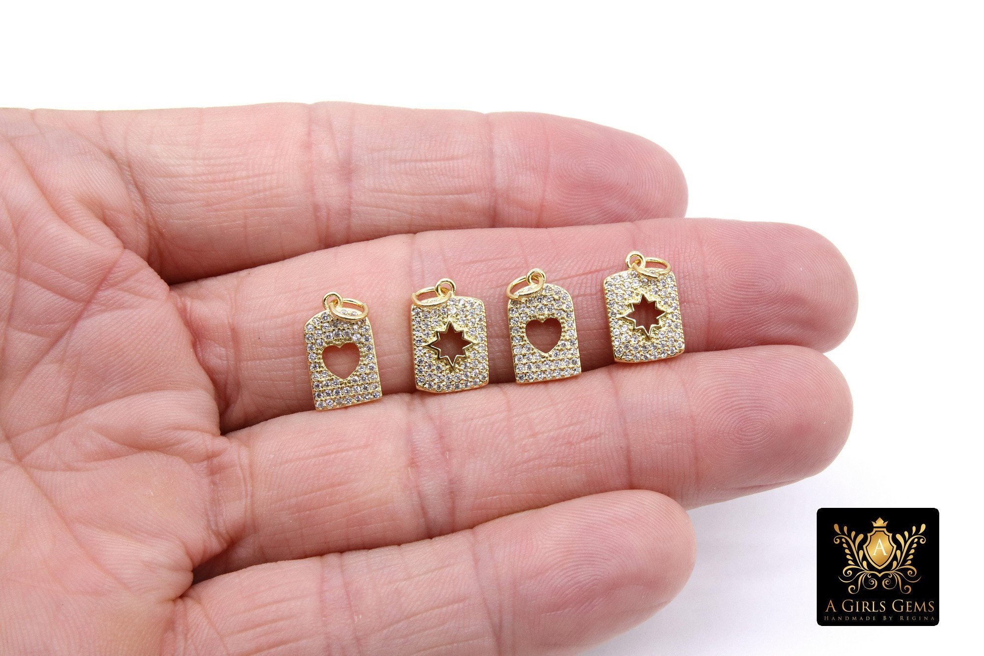 CZ Pave Gold Heart Charms, Rectangle Starburst Charms #753, Mini Square ...