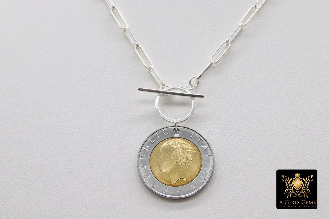 Silver Coin Necklace, 925 Sterling Silver Medallion Toggle Wrap ...