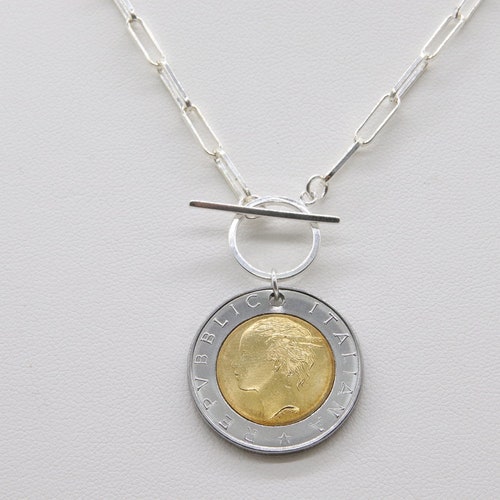 Silver Coin Necklace 925 Sterling Silver Medallion Toggle | Etsy