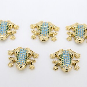 CZ Micro Pave Frog Connectors, Gold 3D Colorful Amphibian Blue ...