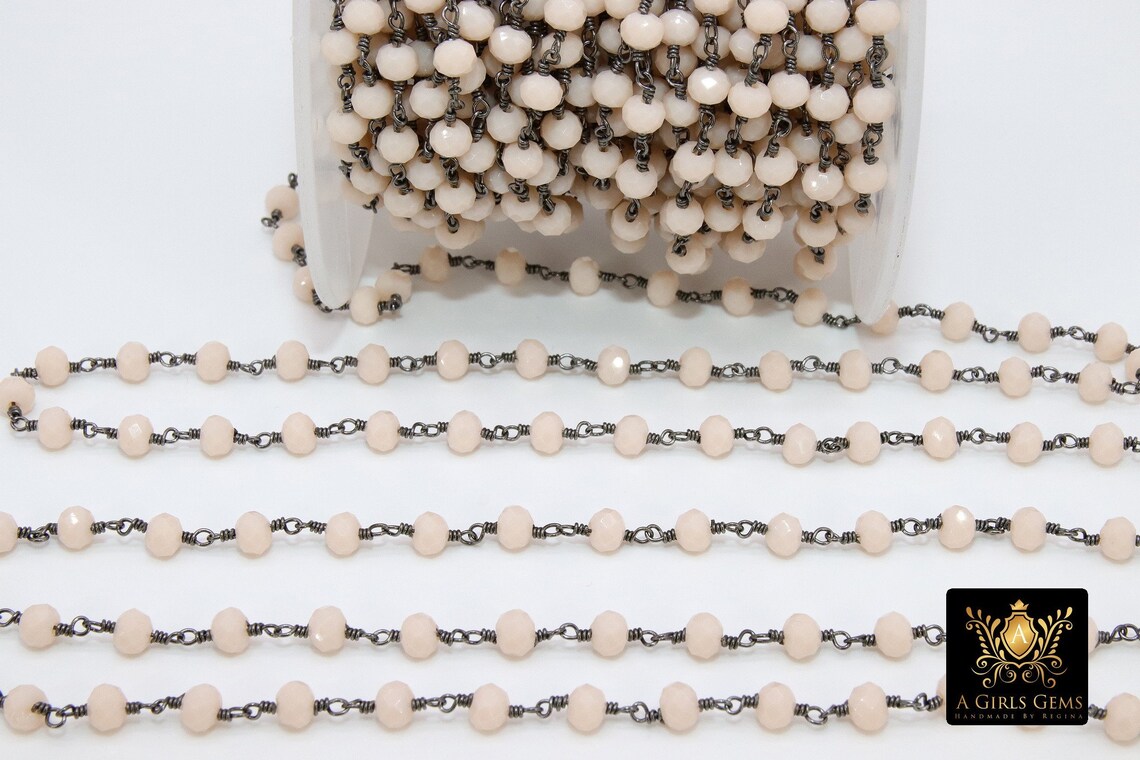 Light Cream Ivory Rosary Chain 6 Mm Gold Plated Beige Mystic - Etsy