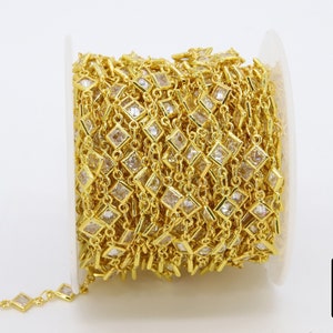 CZ Chain by the Yard, Genuine Diamond Shape CZ Bezel Chain Gold CH #548 ...